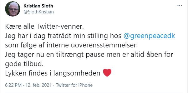 Greenpeace skiller sig af med Kristian Sloth – Soren Skafte, Former ...